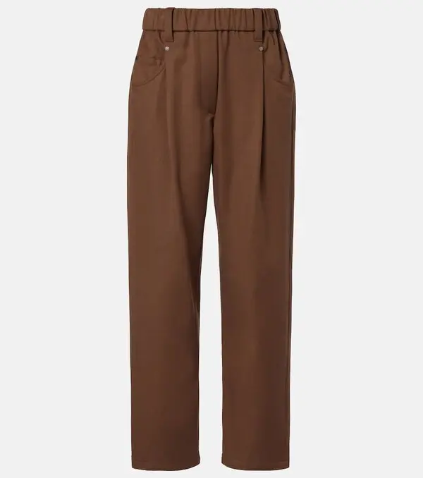 Brunello Cucinelli Monili Cotton-blend Straight Pants - Brown