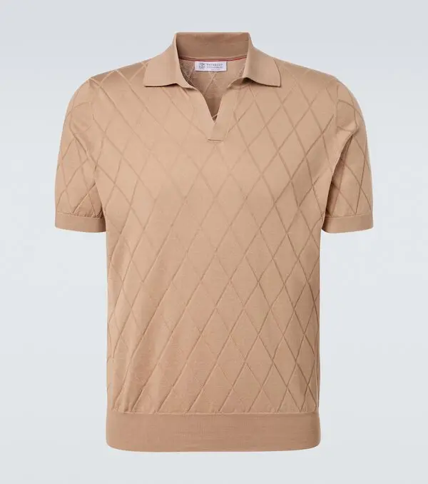 Brunello Cucinelli Argyle Cotton Polo Shirt - Beige