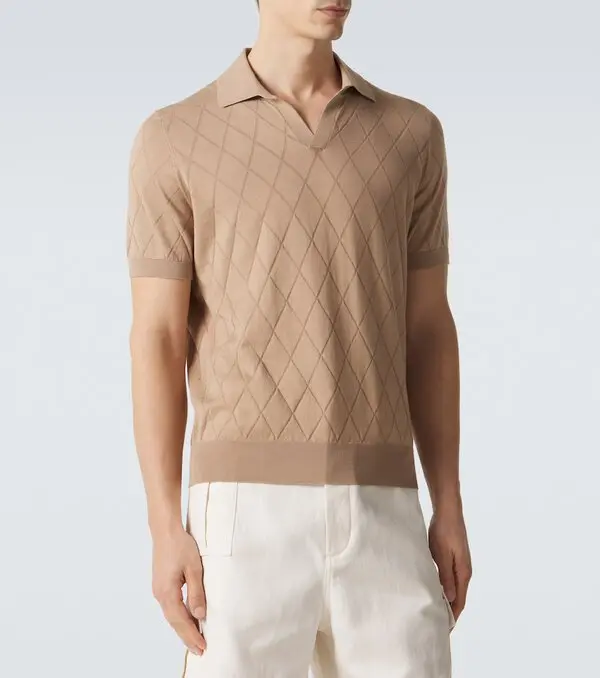 Brunello Cucinelli Argyle Cotton Polo Shirt - Beige