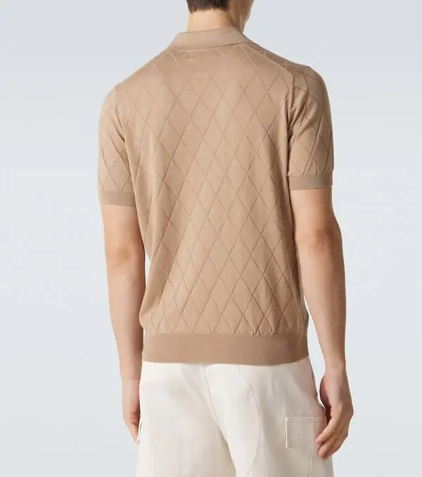 Brunello Cucinelli Argyle Cotton Polo Shirt - Beige