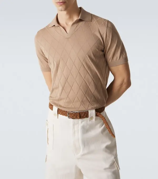 Brunello Cucinelli Argyle Cotton Polo Shirt - Beige