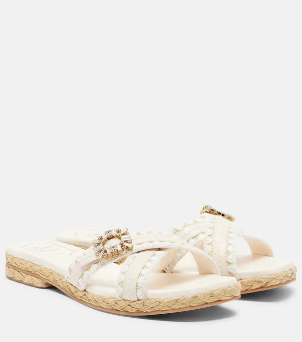 ROGER VIVIER Espa Embellished Leather Mules - White