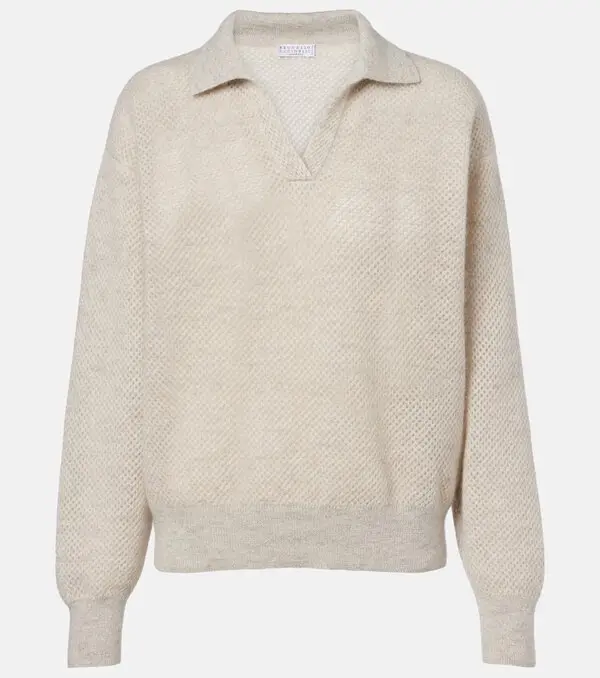 Brunello Cucinelli Open-knit Polo Sweater - Grey