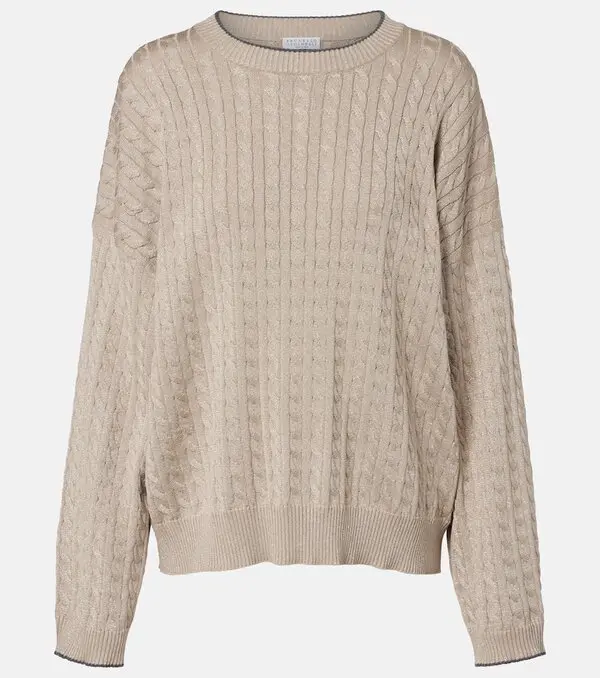 Brunello Cucinelli Cable-knit Cotton-blend Sweater - Beige