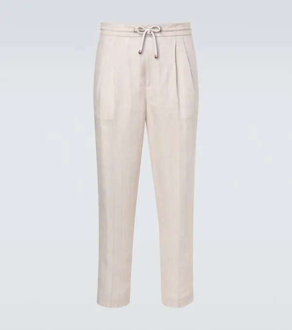 Brunello Cucinelli Striped Linen And Cotton Straight Pants - White