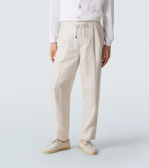 Brunello Cucinelli Striped Linen And Cotton Straight Pants - White