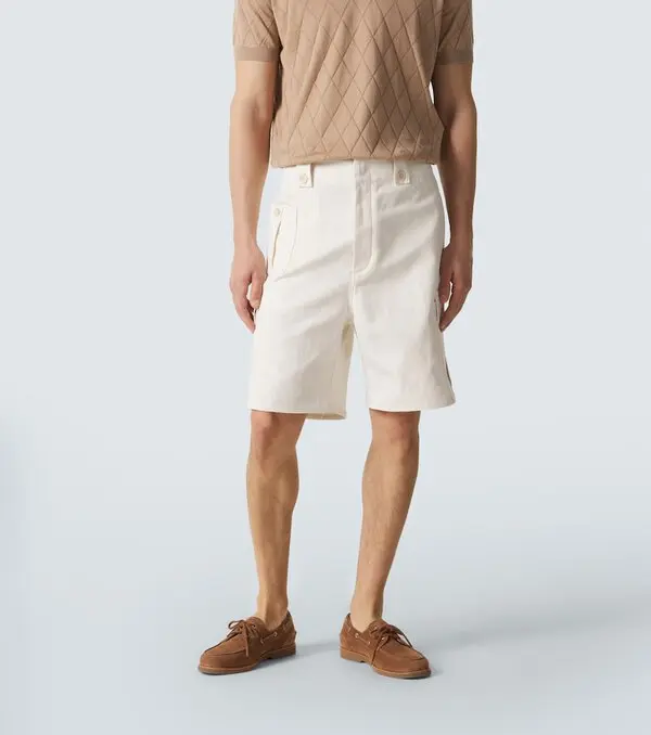 Brunello Cucinelli Cotton And Linen Canvas Cargo Shorts - White