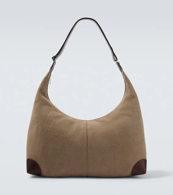 Brunello Cucinelli Leather-trimmed Shoulder Bag - Brown