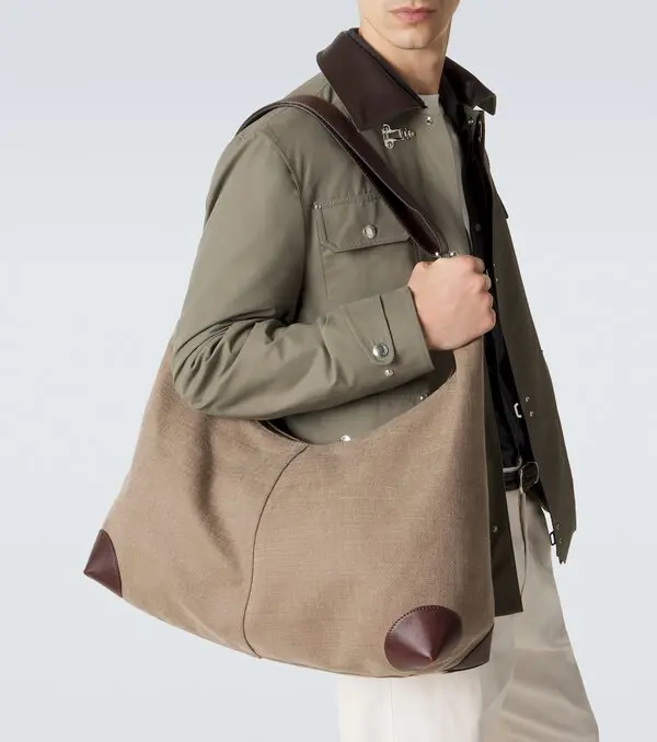 Brunello Cucinelli Leather-trimmed Canvas Shoulder Bag - Brown