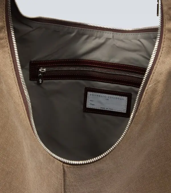 Brunello Cucinelli Leather-trimmed Canvas Shoulder Bag - Brown