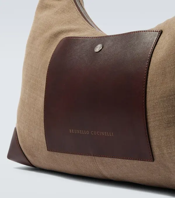 Brunello Cucinelli Leather-trimmed Canvas Shoulder Bag - Brown