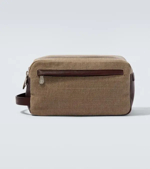 Brunello Cucinelli Leather-trimmed Toiletry Bag - Brown