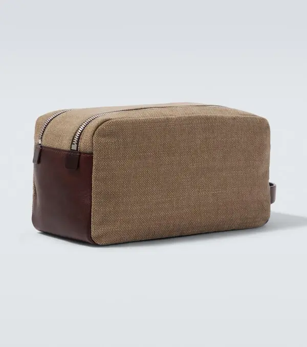 Brunello Cucinelli Leather-trimmed Toiletry Bag - Brown