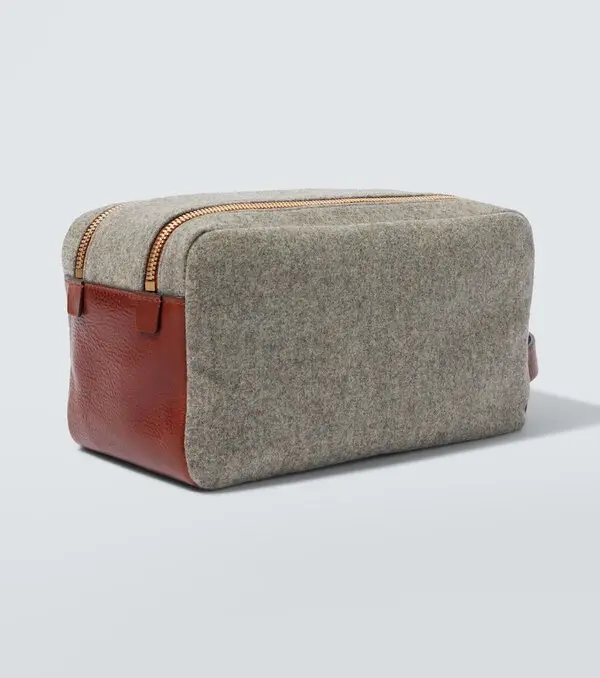 Brunello Cucinelli Leather-trimmed Toiletry Bag - Grey