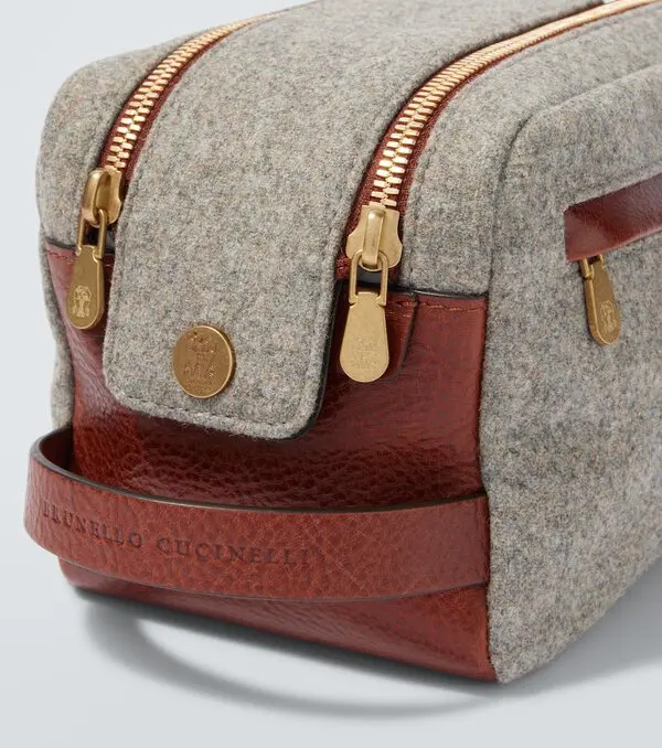 Brunello Cucinelli Leather-trimmed Toiletry Bag - Grey