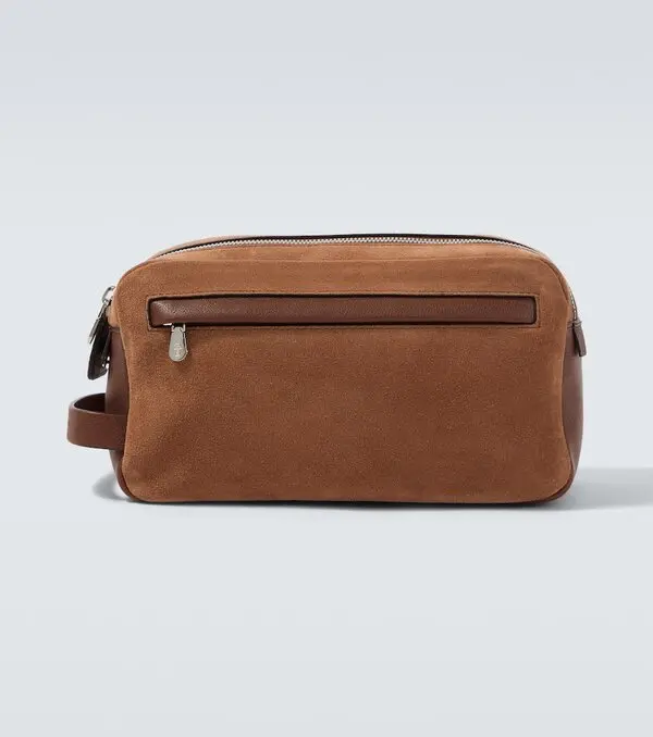 Brunello Cucinelli Leather-trimmed Suede Toiletry Bag - Brown