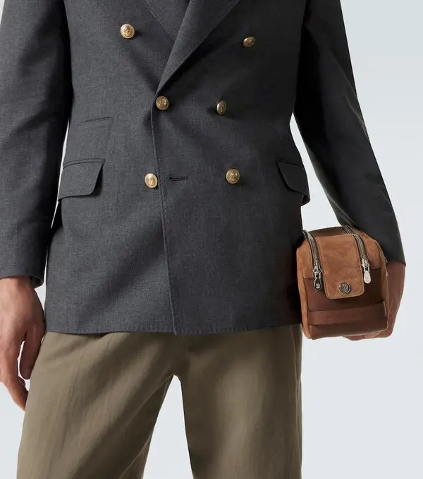 Brunello Cucinelli Leather-trimmed Suede Toiletry Bag - Brown