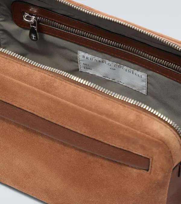 Brunello Cucinelli Leather-trimmed Suede Toiletry Bag - Brown