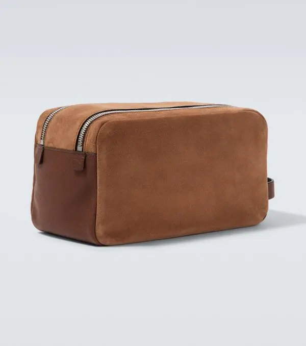 Brunello Cucinelli Leather-trimmed Suede Toiletry Bag - Brown