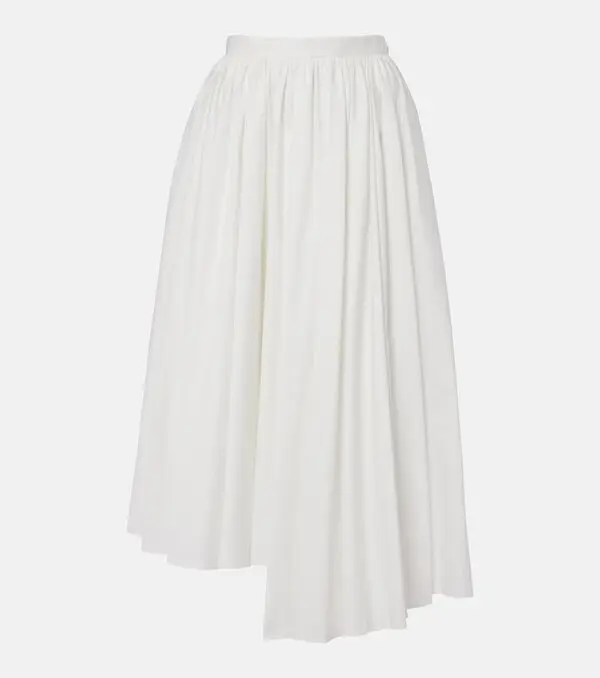 SELF-PORTRAIT Cotton Poplin Midi Skirt - White