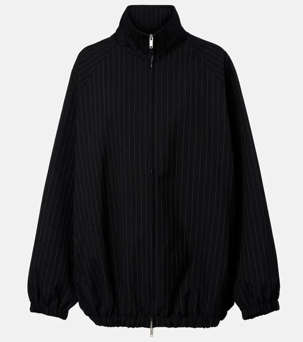 THE FRANKIE SHOP Baxter Oversized Pinstripe Blouson Jacket - Black