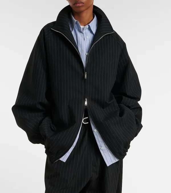 THE FRANKIE SHOP Baxter Oversized Pinstripe Blouson Jacket - Black