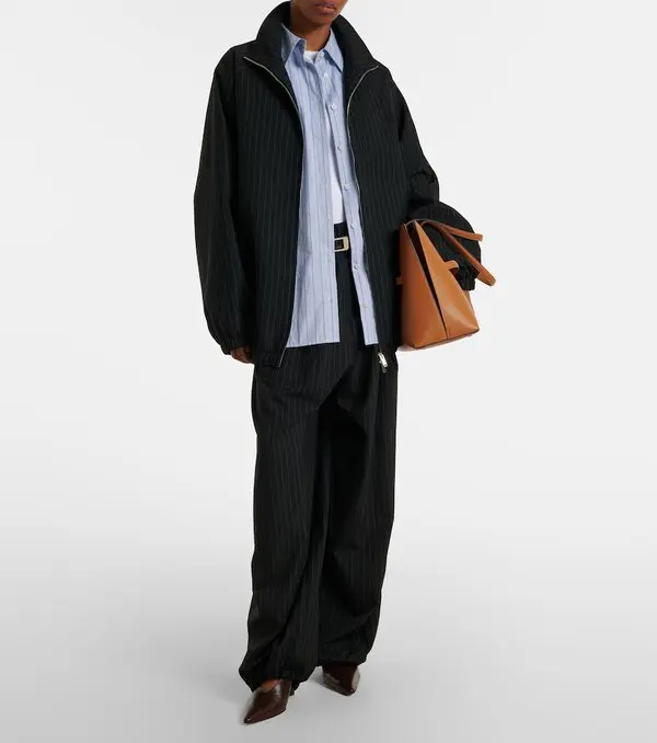 THE FRANKIE SHOP Baxter Oversized Pinstripe Blouson Jacket - Black