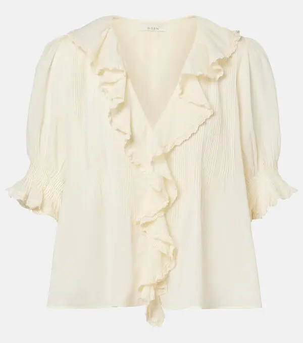 DÔEN Henri Ruffled Cotton Blouse - Yellow