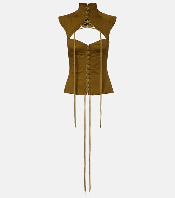 Alexander McQueen Cutout Lace-up Cotton Corset Top - Green