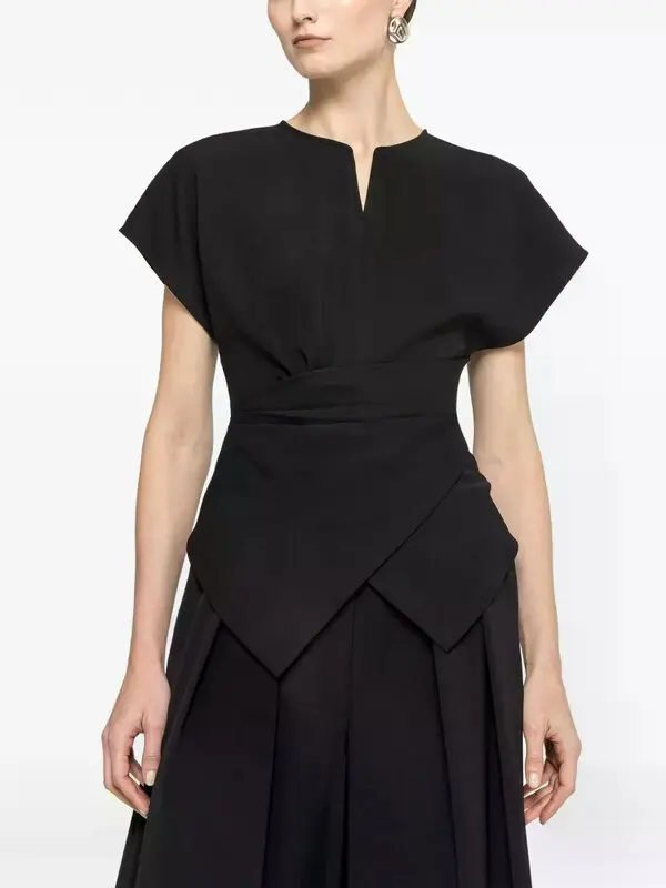 NISSA Short-sleeve Notched Neck Top With Draped Front