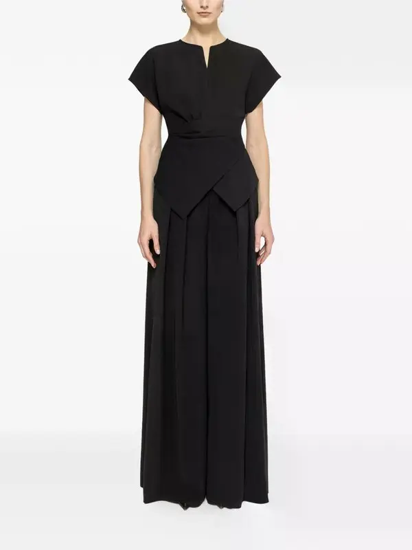 NISSA Short-sleeve Notched Neck Top With Draped Front