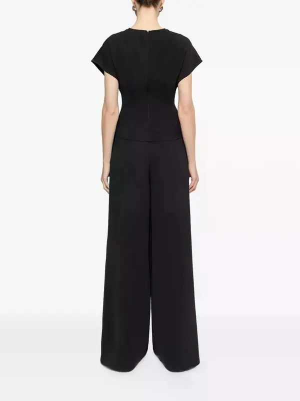 NISSA Short-sleeve Notched Neck Top With Draped Front