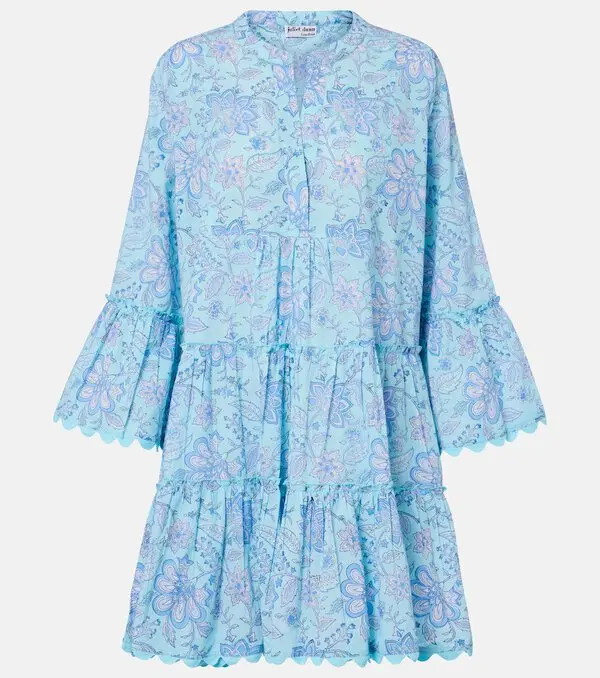 JULIET DUNN Floral Scalloped Cotton Minidress - Blue