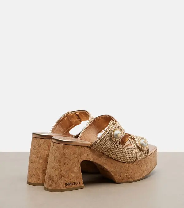 JIMMY CHOO Fayence Raffia-effect Platform Sandals