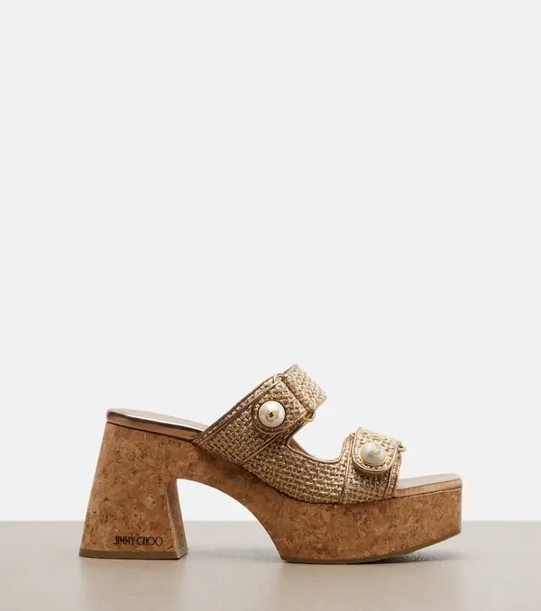 JIMMY CHOO Fayence Raffia-effect Platform Sandals
