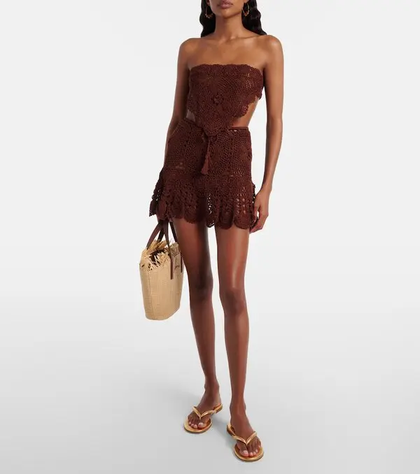 Anna Kosturova Crochet Cotton Crop Top - Brown