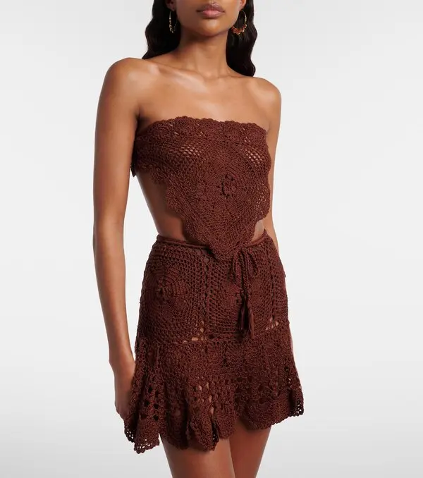 Anna Kosturova Crochet Cotton Crop Top - Brown