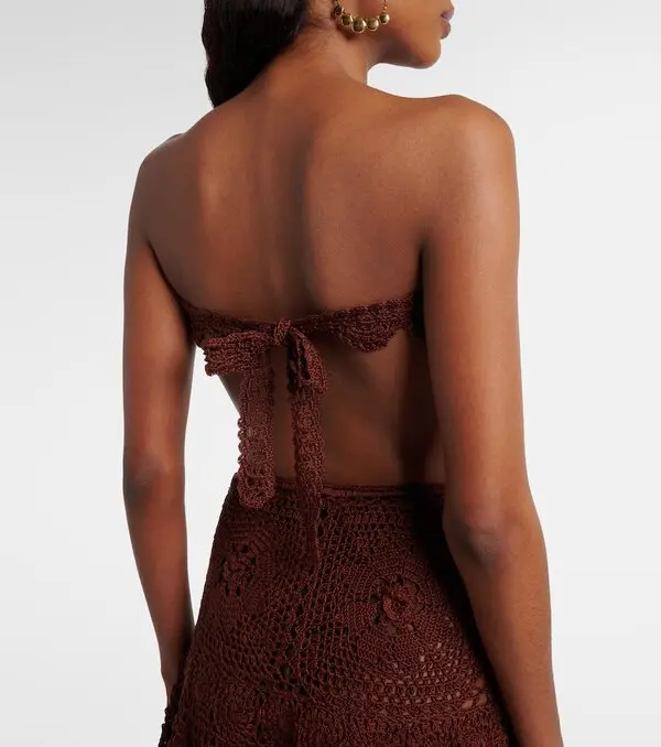Anna Kosturova Crochet Cotton Crop Top - Brown