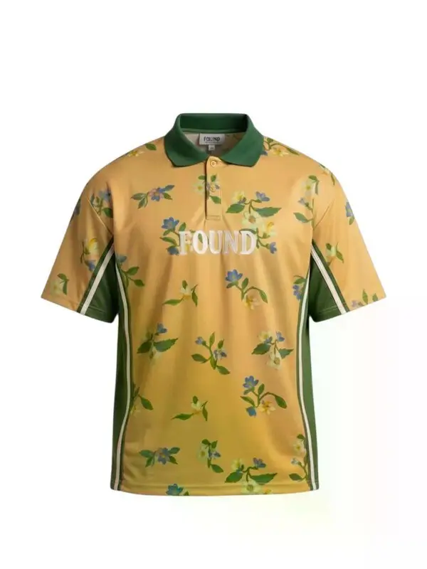 FOUND Floral Print Polo Shirt