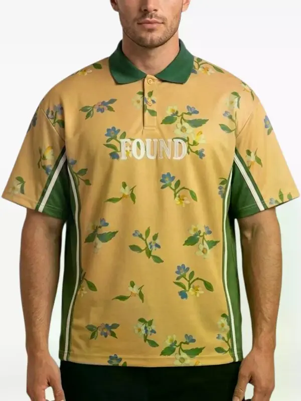 FOUND Floral Print Polo Shirt