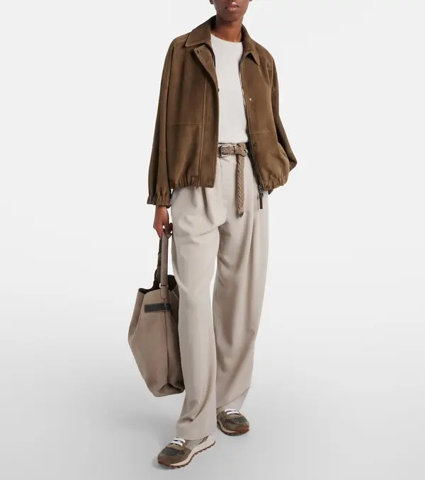 Brunello Cucinelli Monili Wool-blend Wide-leg Pants