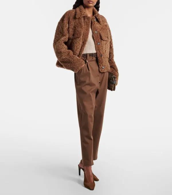 Brunello Cucinelli Monili Straight Leg Cotton-blend Pants - Brown