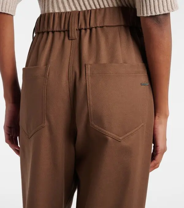 Brunello Cucinelli Monili Straight Leg Cotton-blend Pants - Brown