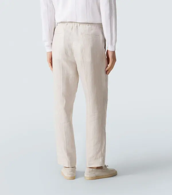 Brunello Cucinelli Striped Linen And Cotton Straight Pants