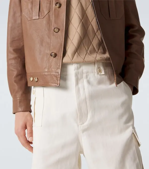 Brunello Cucinelli Cargo Shorts In Cotton And Linen Canvas - White