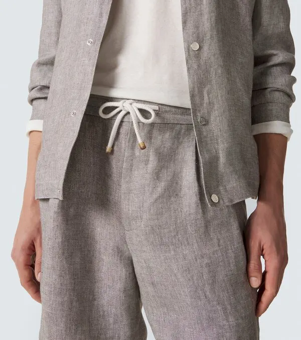 Brunello Cucinelli Linen Shorts With Drawstring Waist And Cuffed Hem - Grey