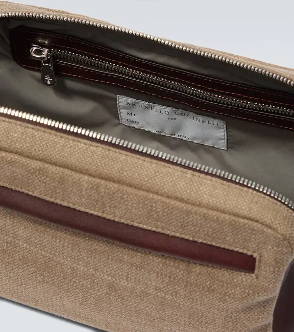 Brunello Cucinelli Leather-trimmed Toiletry Bag - Brown