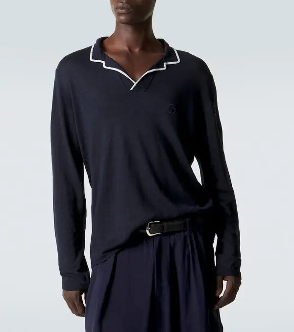 Giorgio Armani Linen And Silk Long Sleeve Polo Sweater