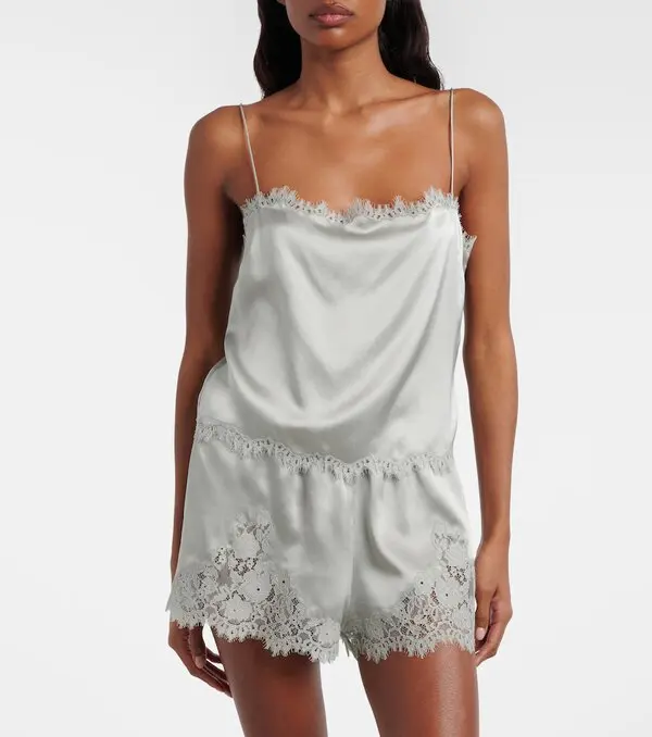 DÔEN Iona Lace-trimmed Silk Shorts
