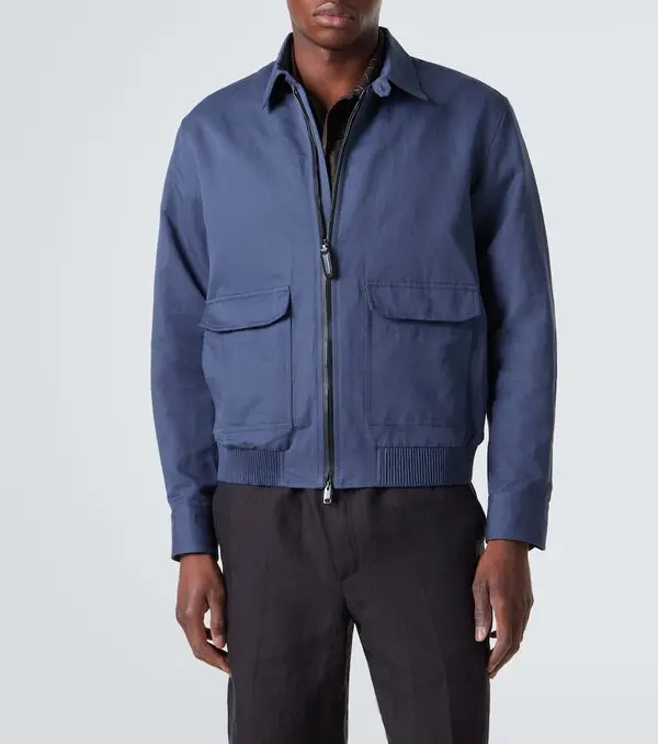 Brioni Linen And Cotton Blouson Jacket - Blue
